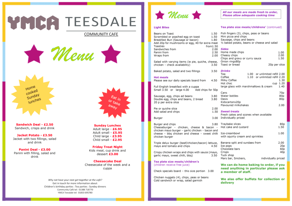 Cockfield-Menu | YMCA Teesdale